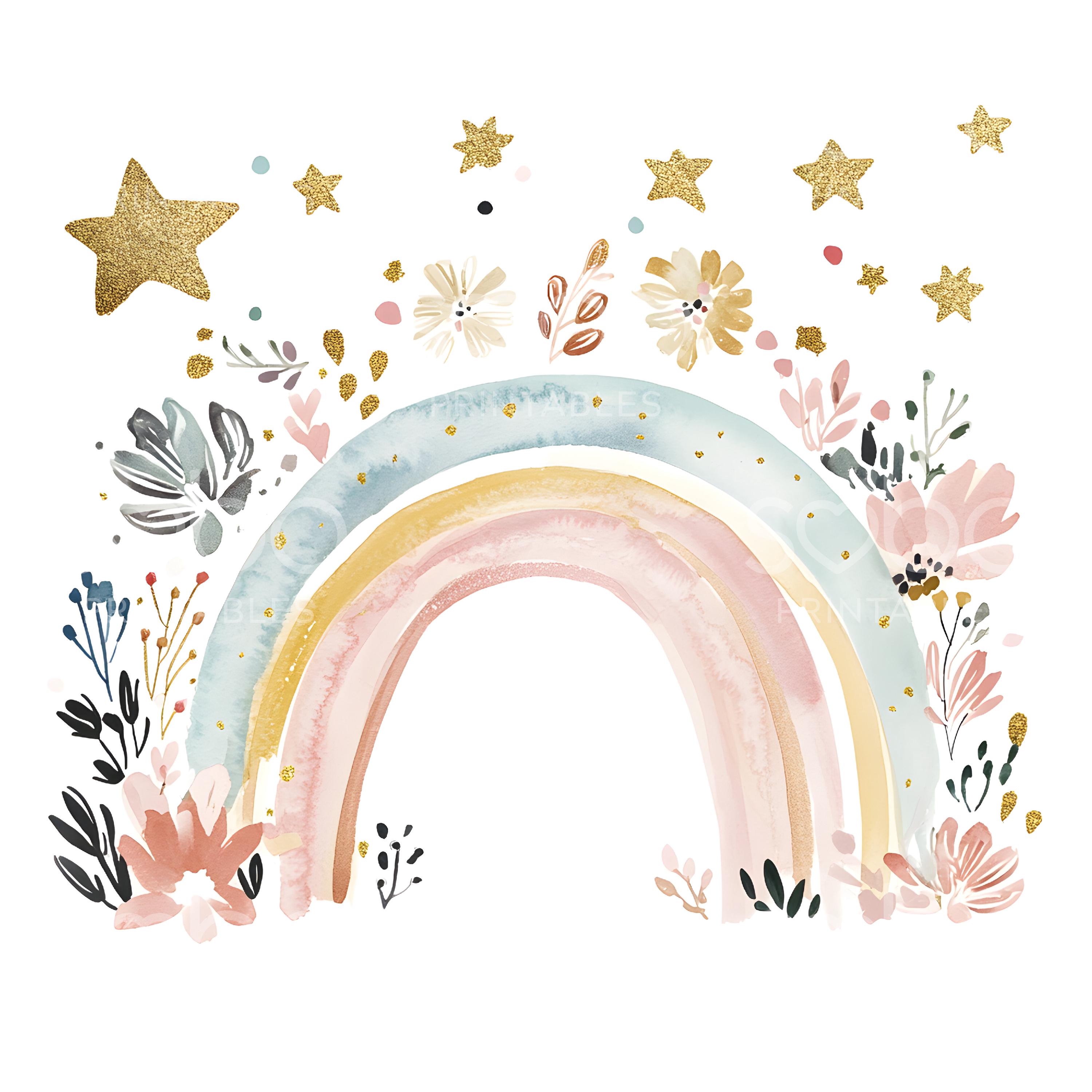 14 Boho Pastel Rainbow Clipart, Kids Nursery Rainbow Clipart, Gold Foil ...
