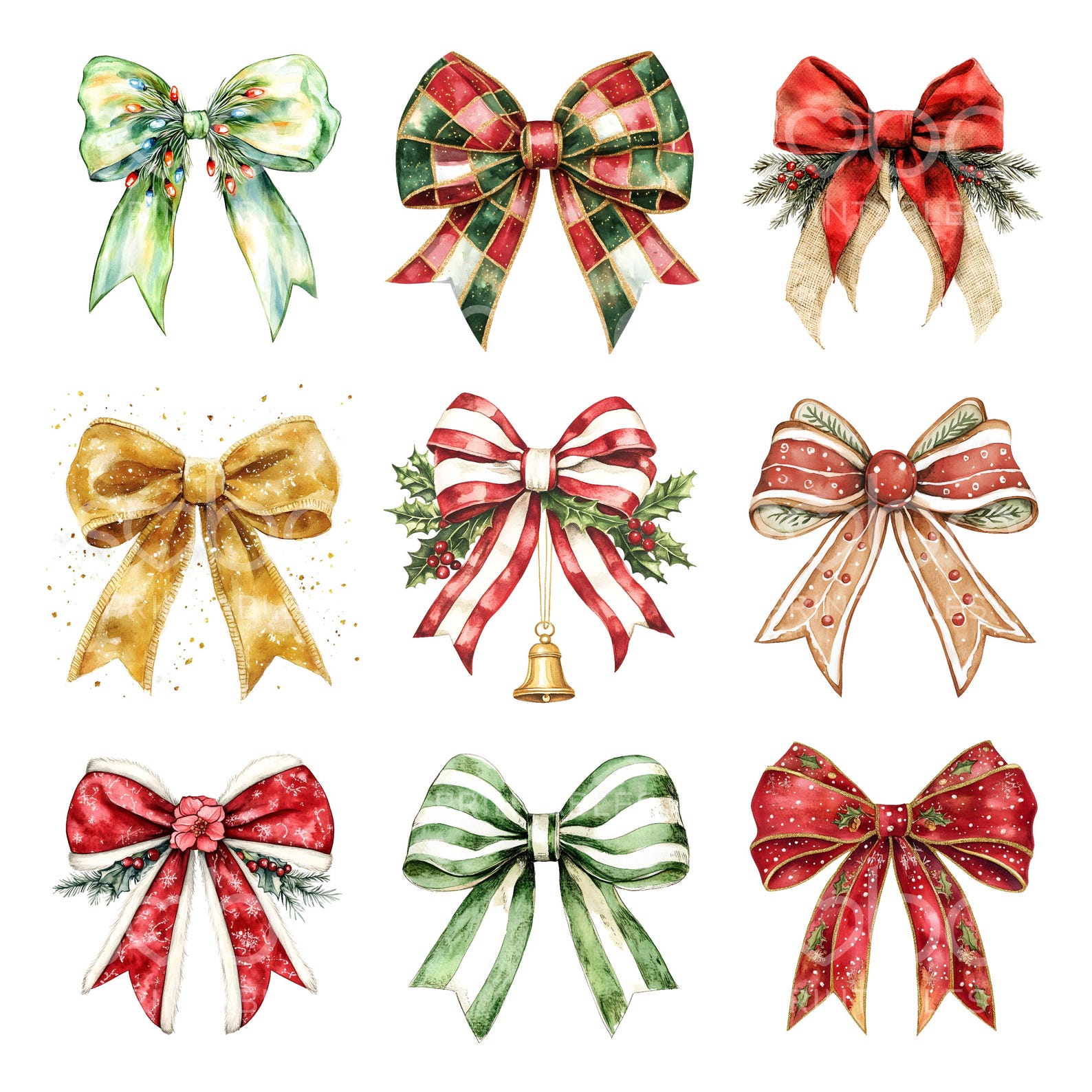 30 Assorted Christmas Bows Clipart, Festive Bow, Christmas Card Art ...