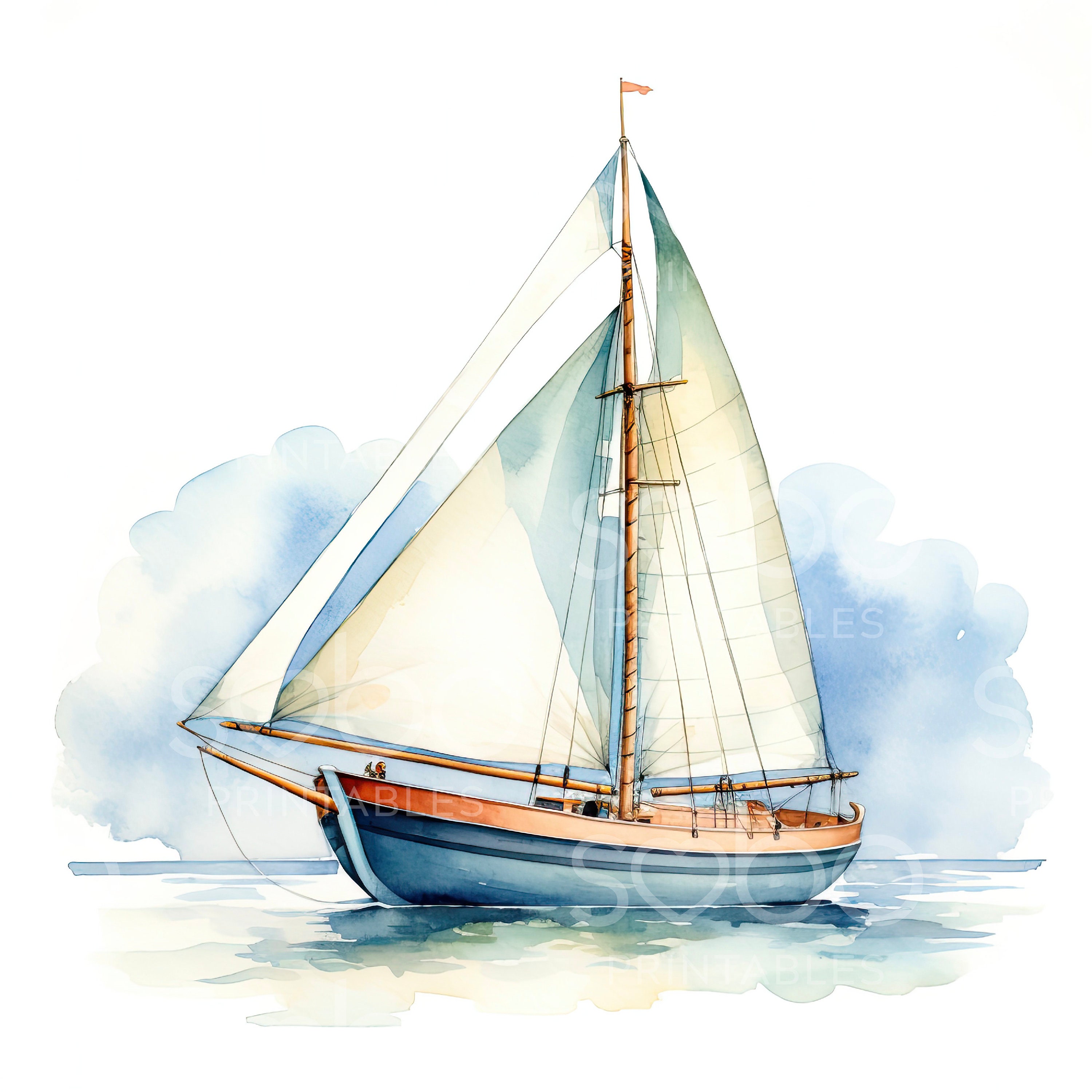 Nautical Sail Boats Clipart - 14 High Quality Jpgs, Digital Download ...