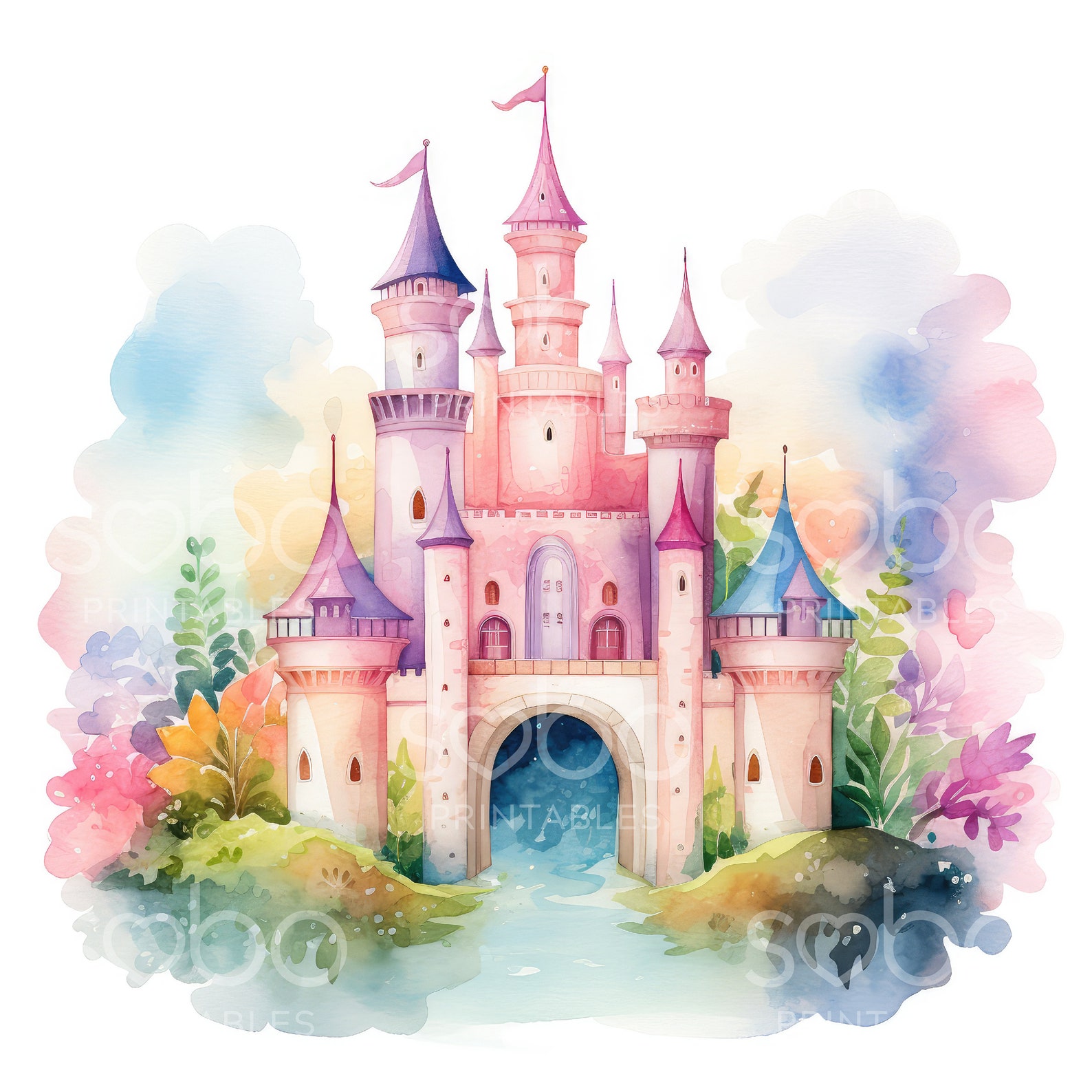 12 Whimsical Kingdom Clipart, Watercolor Kingdom, Watercolor Clipart, High Quality Jpgs, Digital ...