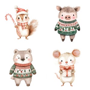 20 Christmas Woodland Animals Clipart, Bear, Fox, Deer, Cute Woodland ...