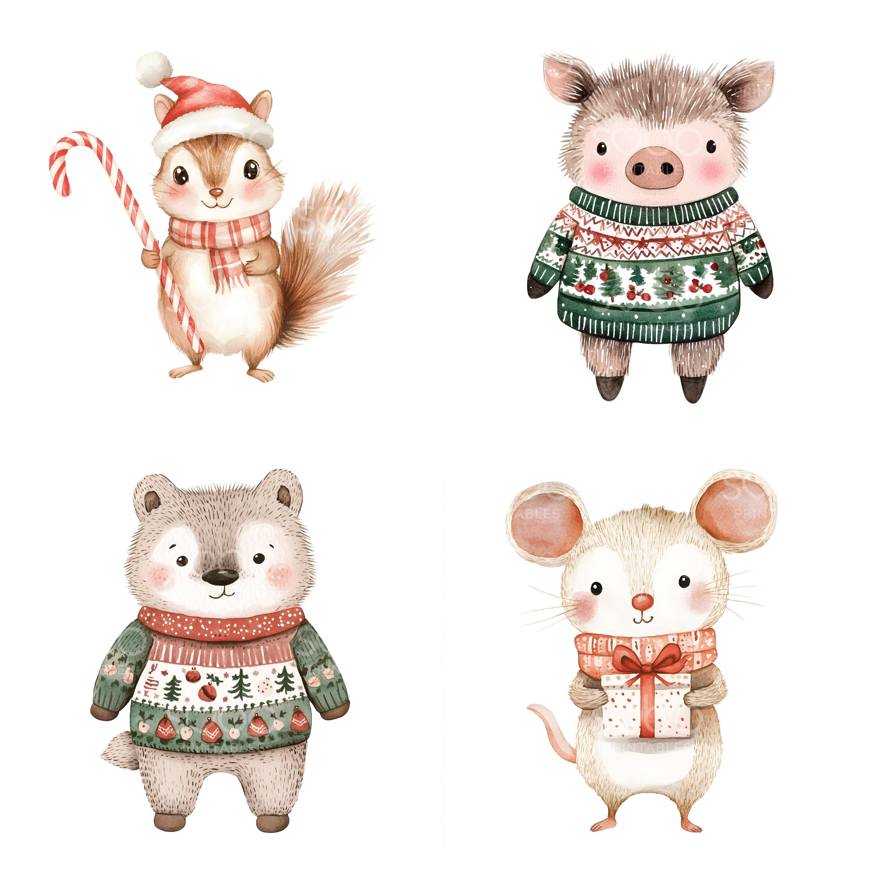 20 Christmas Woodland Animals Clipart, Bear, Fox, Deer, Cute Woodland ...