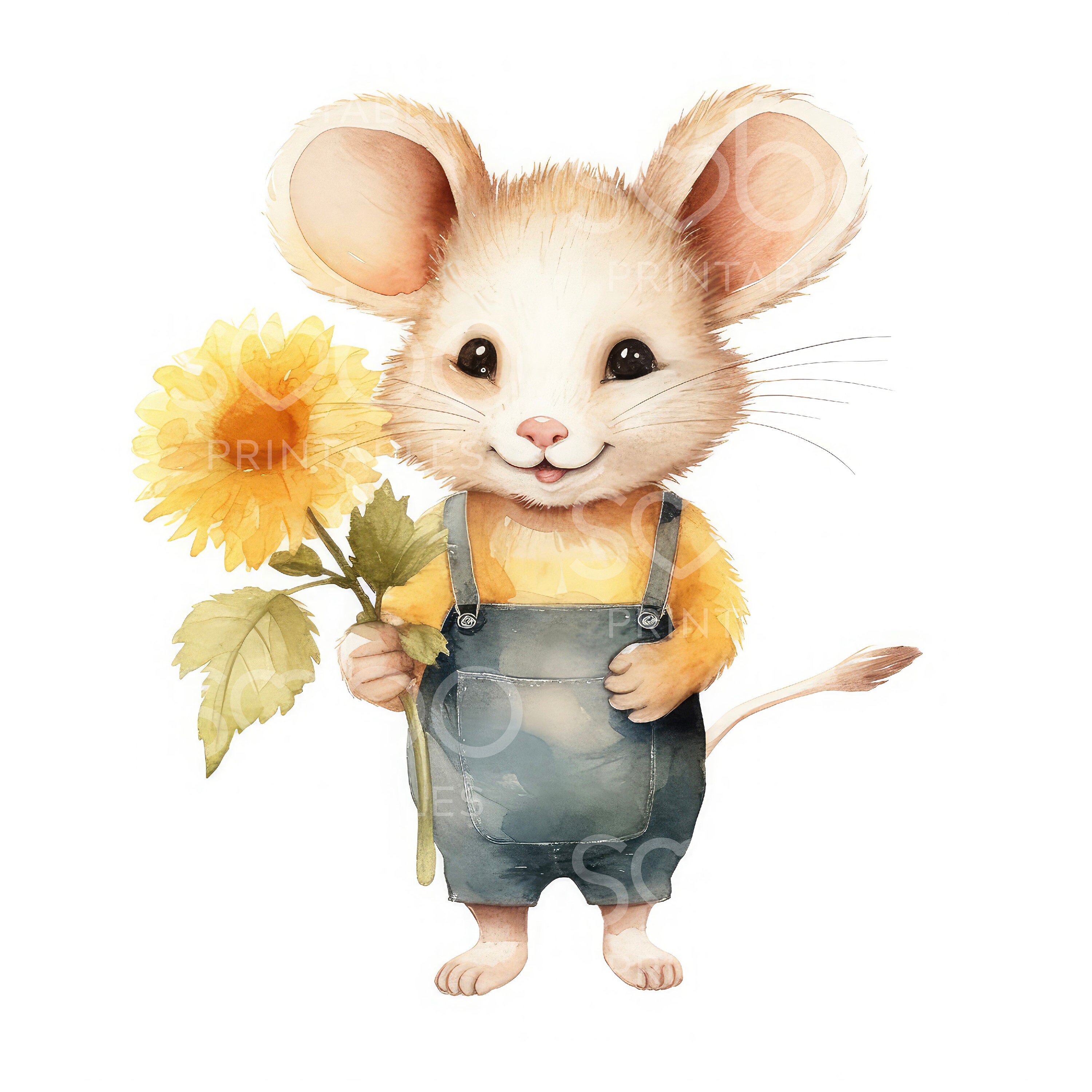 Mouse With Flower Clipart - 14 High Quality Jpgs, Wall Art, Scrapbook ...