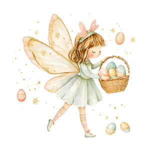 24 Easter Fairy Clipart, Egg Hunt, Easter Card, Printable Watercolor ...