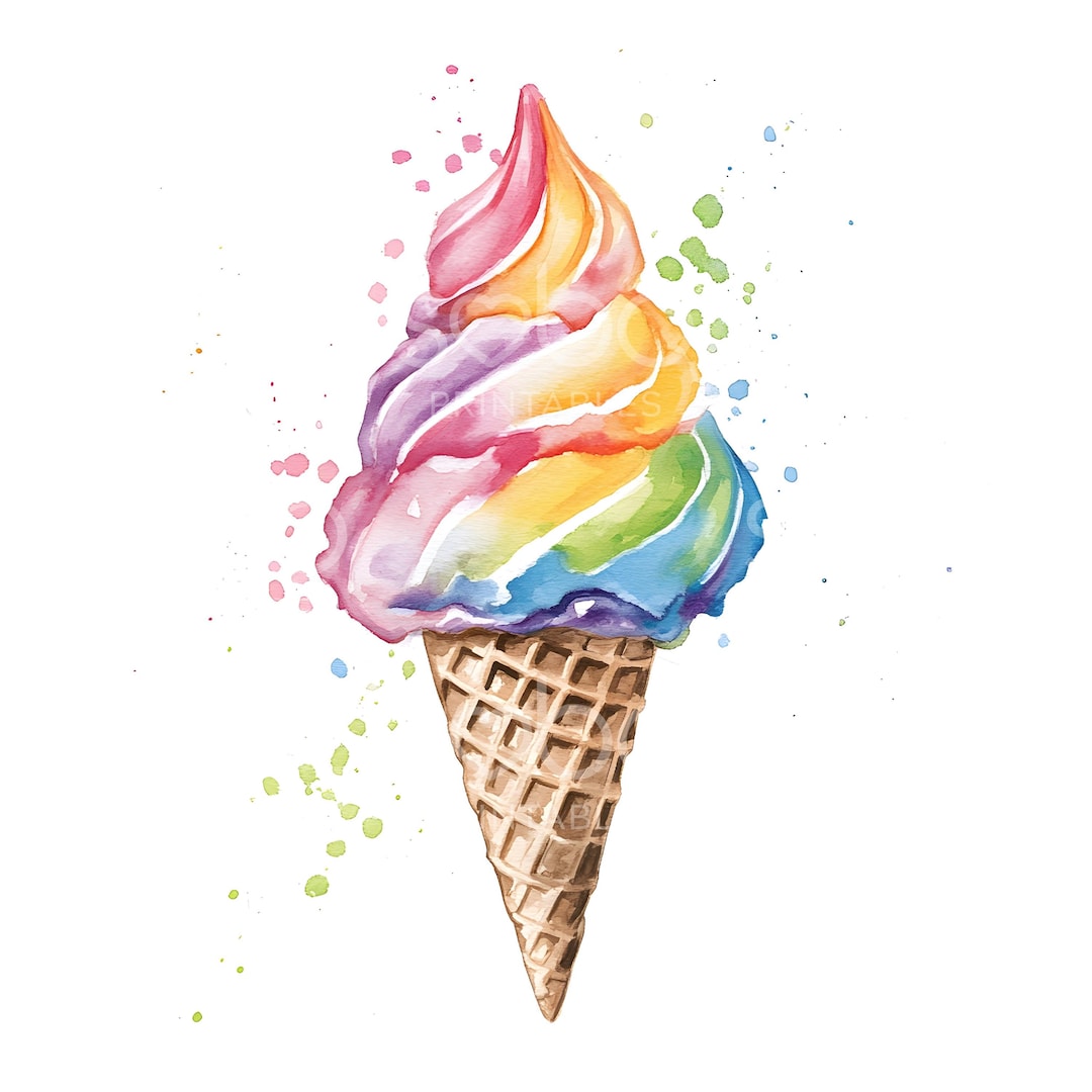 21 Rainbow Ice Cream Clipart, Ice Cream Stickers, Printable Watercolor ...