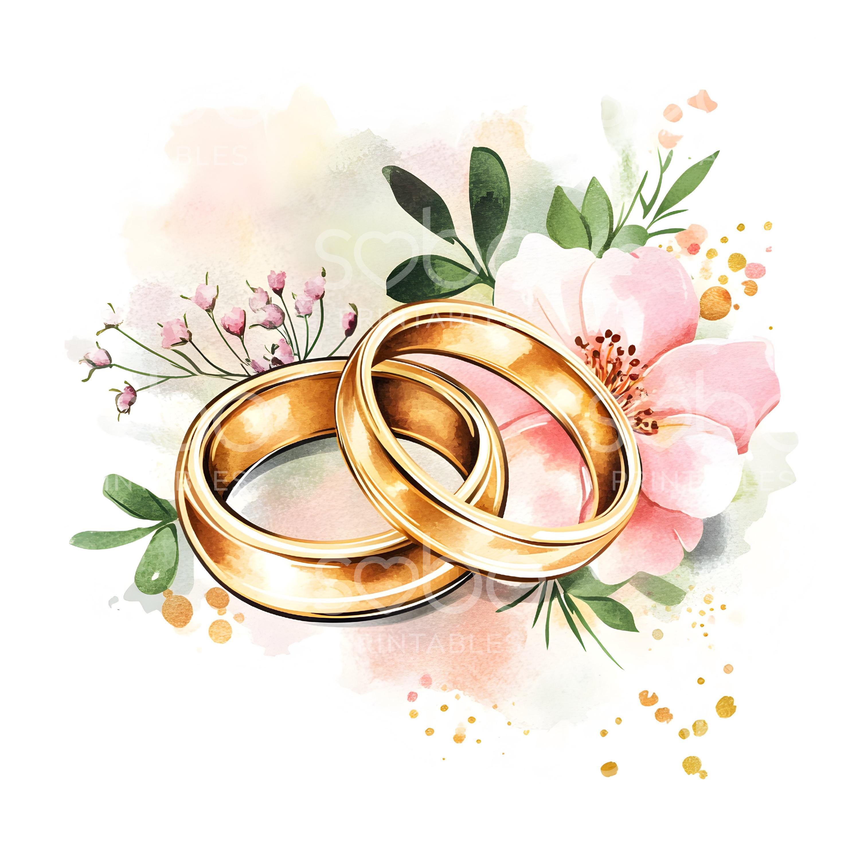 21 Floral Wedding Gold Rings Clipart, Wedding Bands, Printable ...