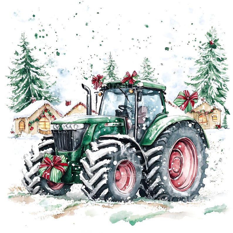 15 Christmas Farm Tractor Clipart, Christmas Clipart, Printable ...