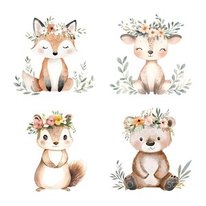12 Boho Forest Animals Clipart, Nursery Art, Boho Woodland Animals ...