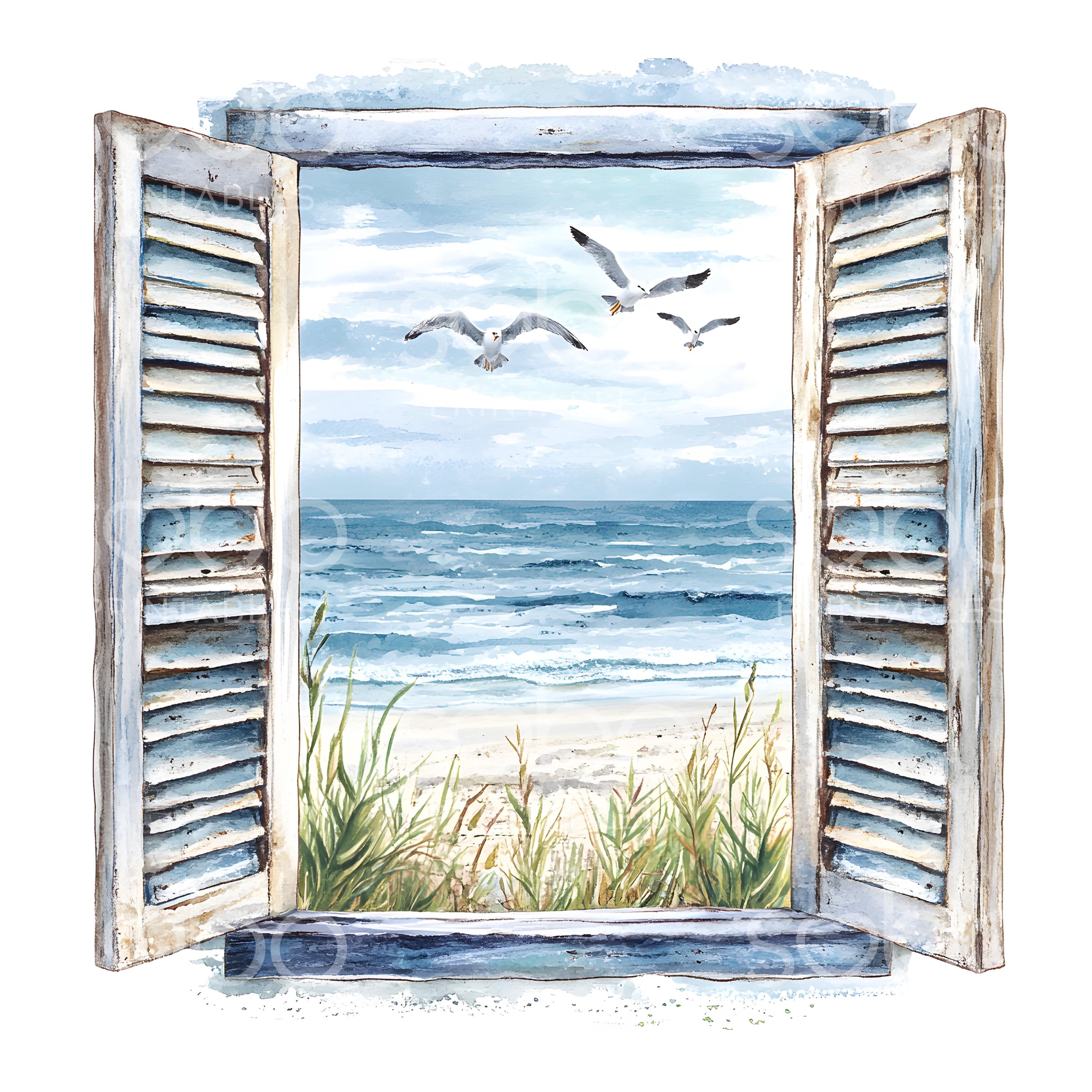 18 Window Ocean View Clipart, Window to Sea, Printable Watercolor, High ...