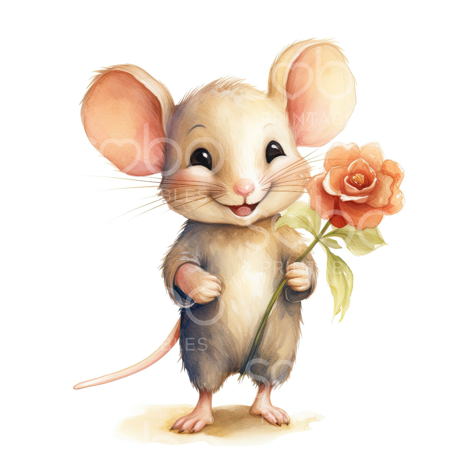 Mouse With Flower Clipart - 14 High Quality Jpgs, Wall Art, Scrapbook ...