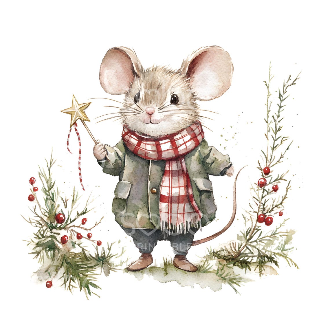 22 Xmas Mouse Wand Clipart, Magical Mouse, Christmas Mouse, Christmas ...