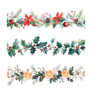 24 Christmas Garland Borders Clipart, Winter Christmas Festive Borders ...