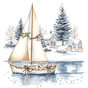 Christmas Sail Boats Clipart - 19 High Quality Jpgs, Digital Download ...