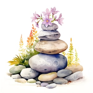 16 Zen Stones Floral Clipart, Wild Flowers, Printable Watercolor ...