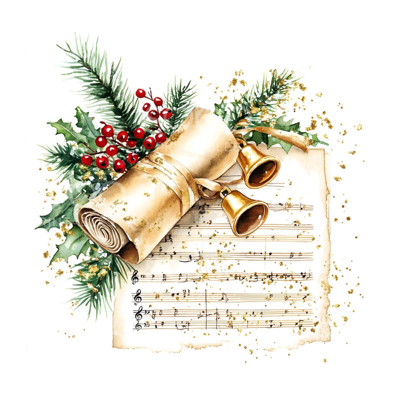 21 Xmas Music Notes Clipart, Christmas Musical Card, Music Notes ...