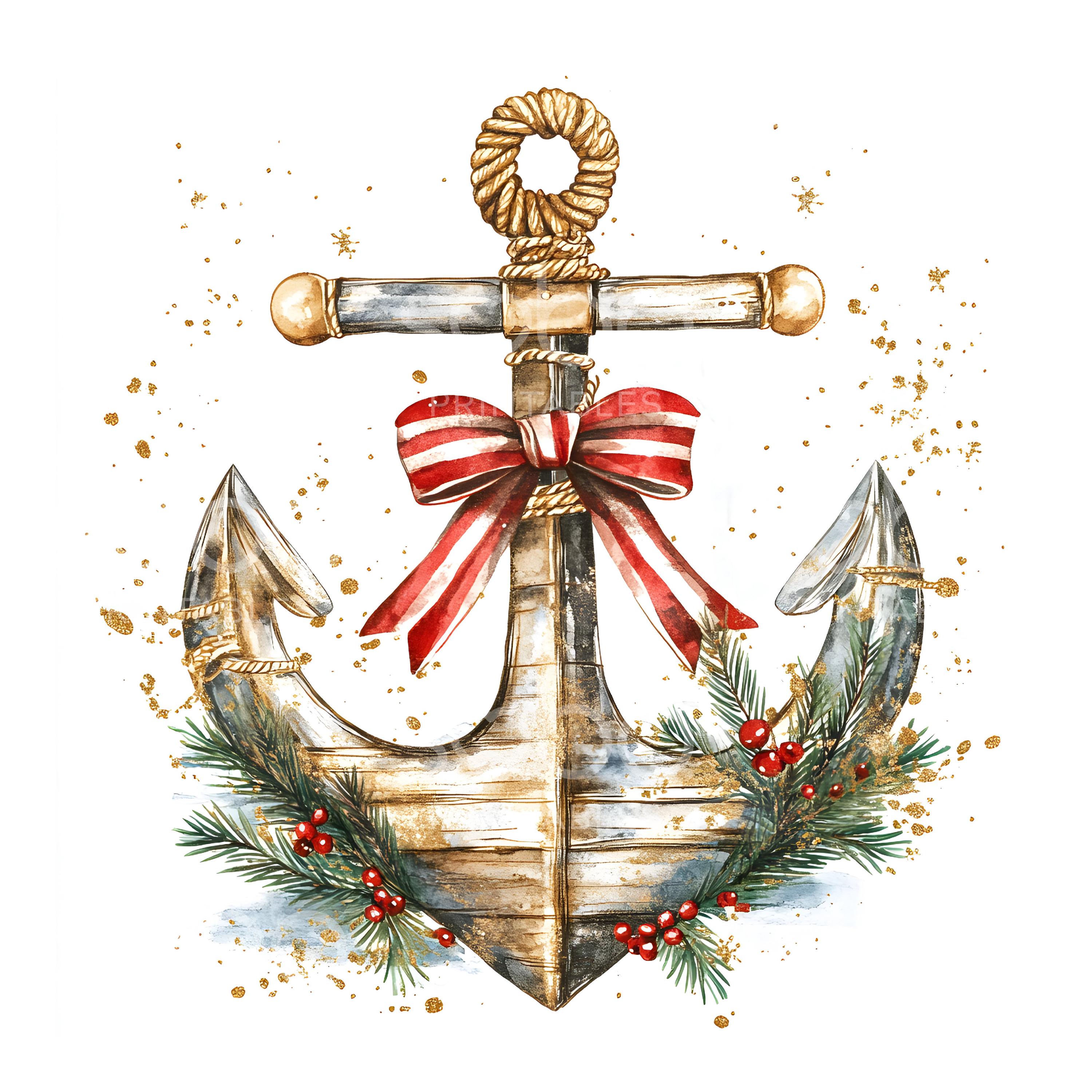 20 Christmas Anchor Clipart, Nautical Festive Clipart, Printable ...