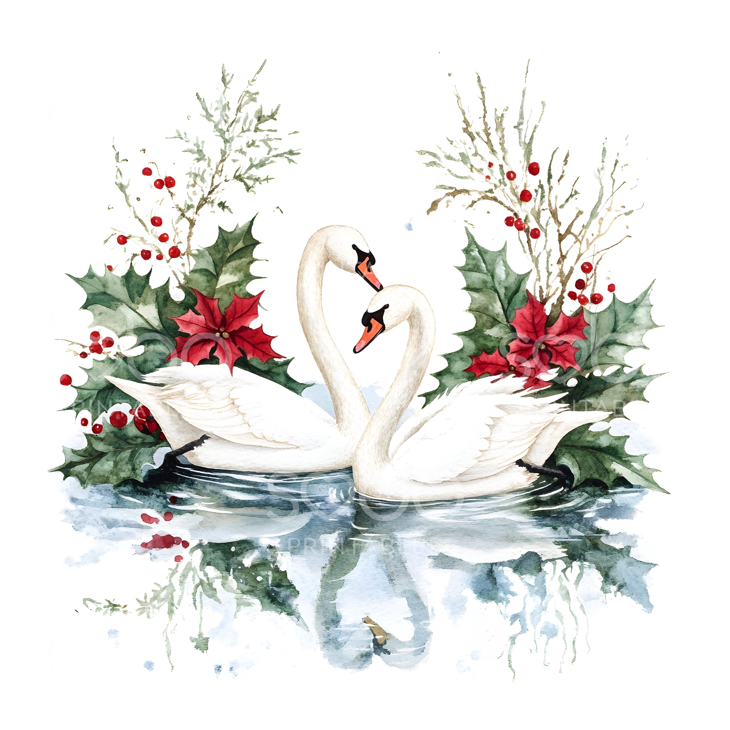 24 Xmas Lake Swans Clipart, Christmas Lake Swans, Christmas Swans ...