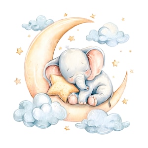 20 Sleeping Animals Clipart, Cute Nursery Moon, Safari Animals ...