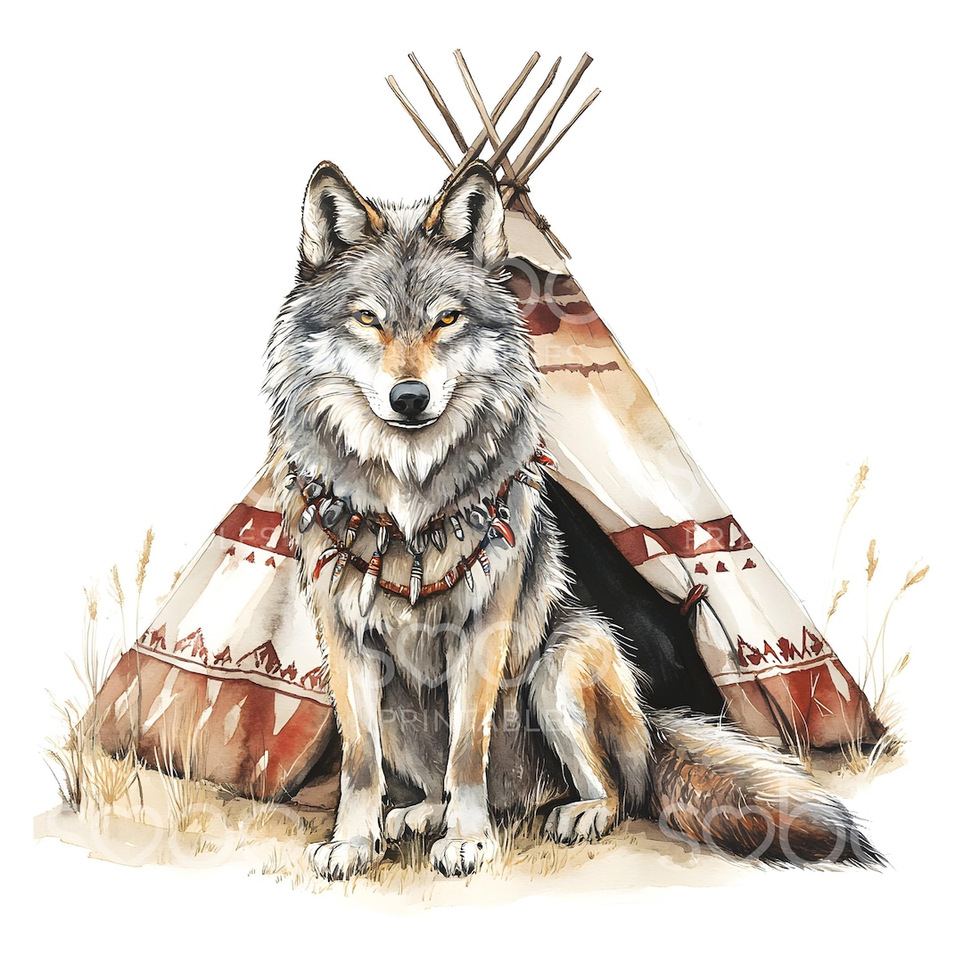 22 Tribal Wolf Clipart, Native Indian Wolf, Printable Watercolor ...
