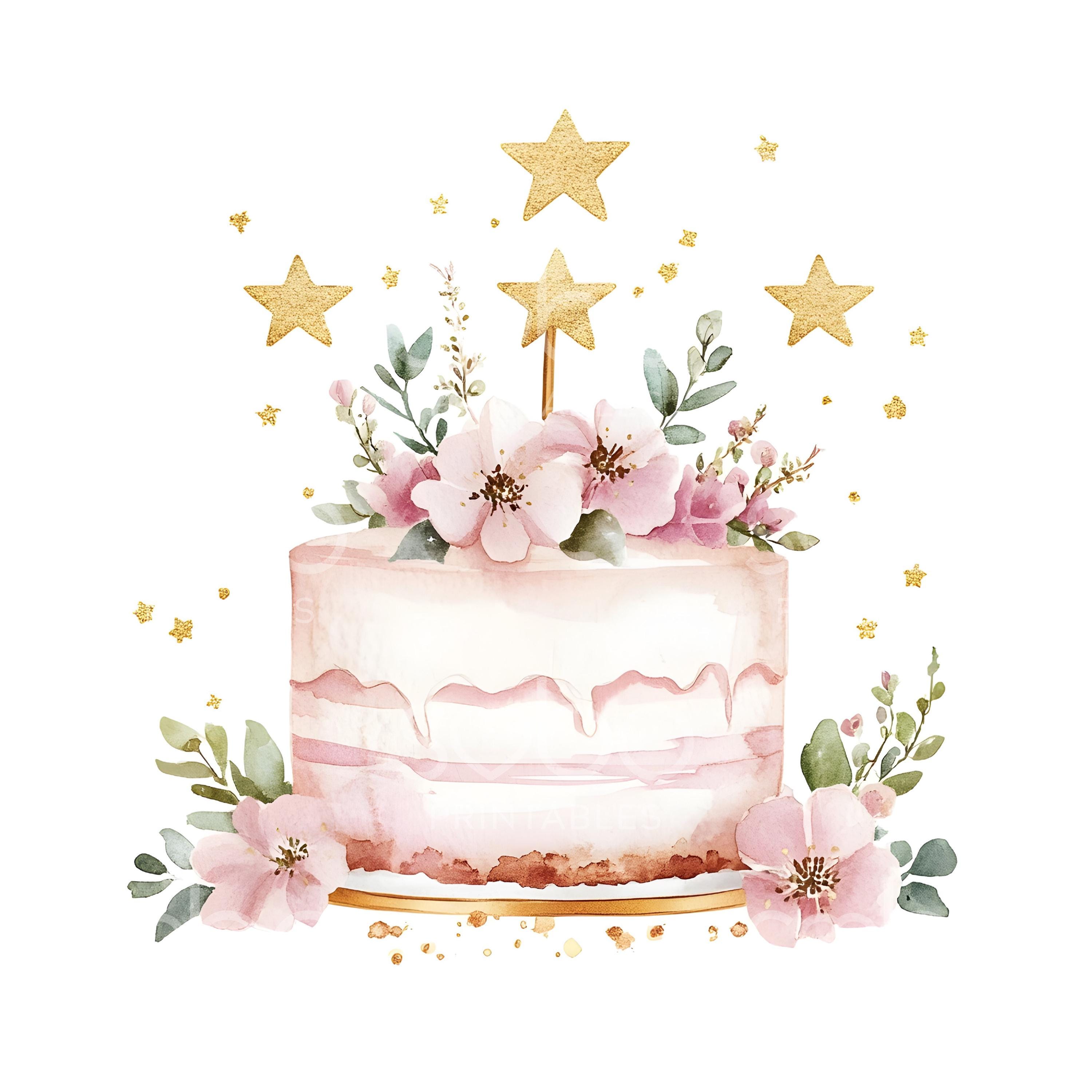 20 Boho Pastel Cake Clipart, Cute Kids Nursery, Birthday Cake, Gold ...