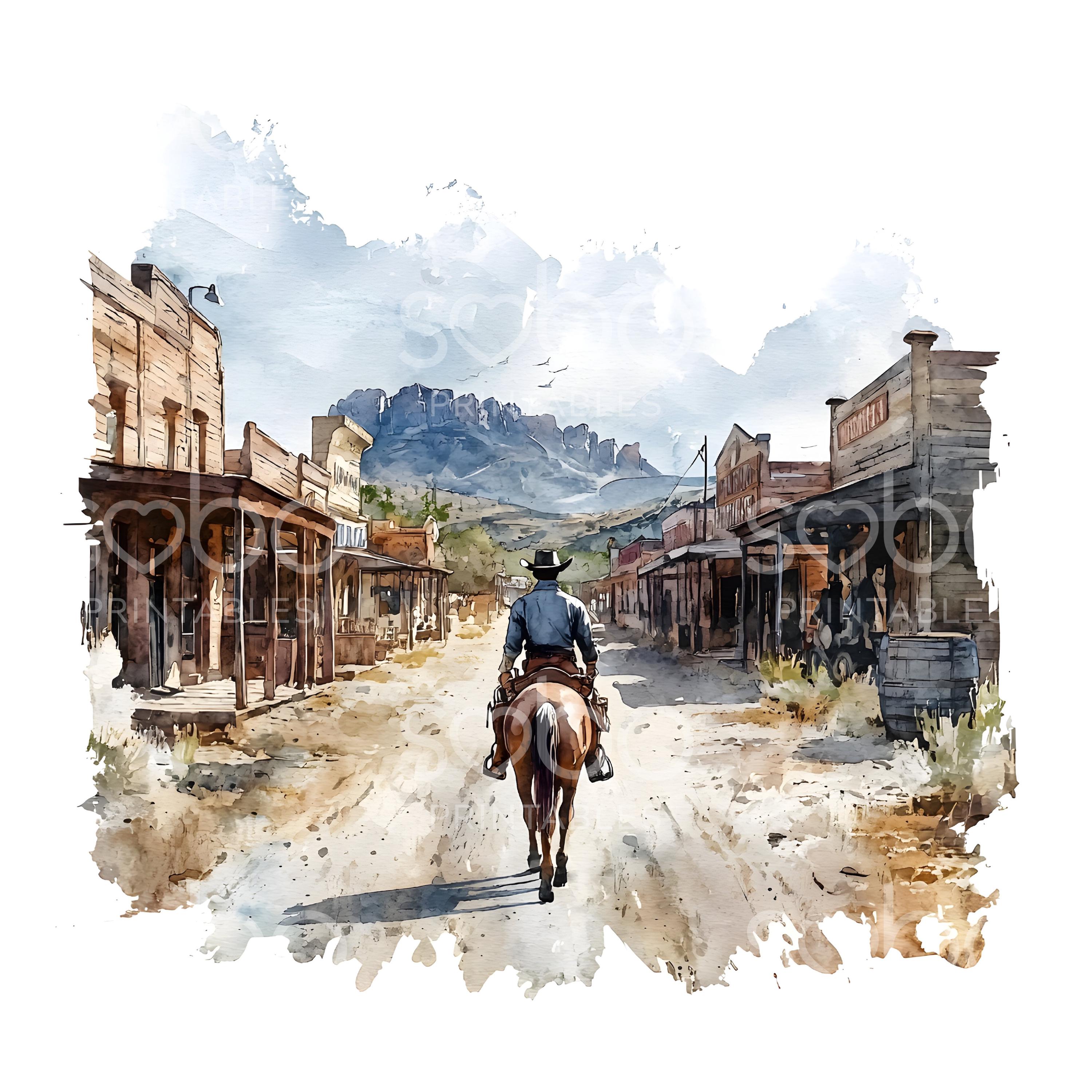 31 Wild West Cowboy Clipart, Cowboy on Horse, Printable Watercolor Art ...