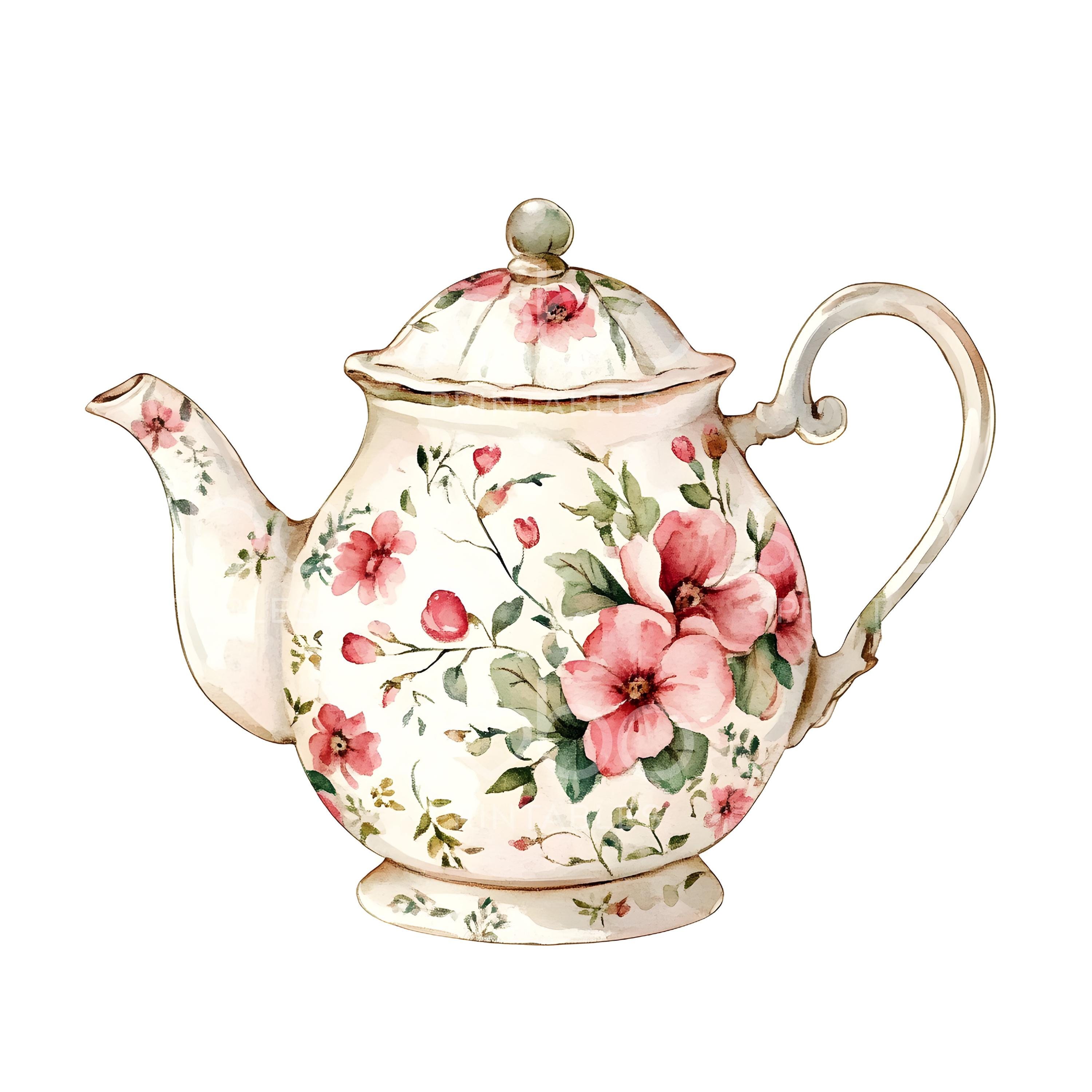 22 Floral Teapot Clipart, Vintage Tea Party, Printable Watercolor Art ...