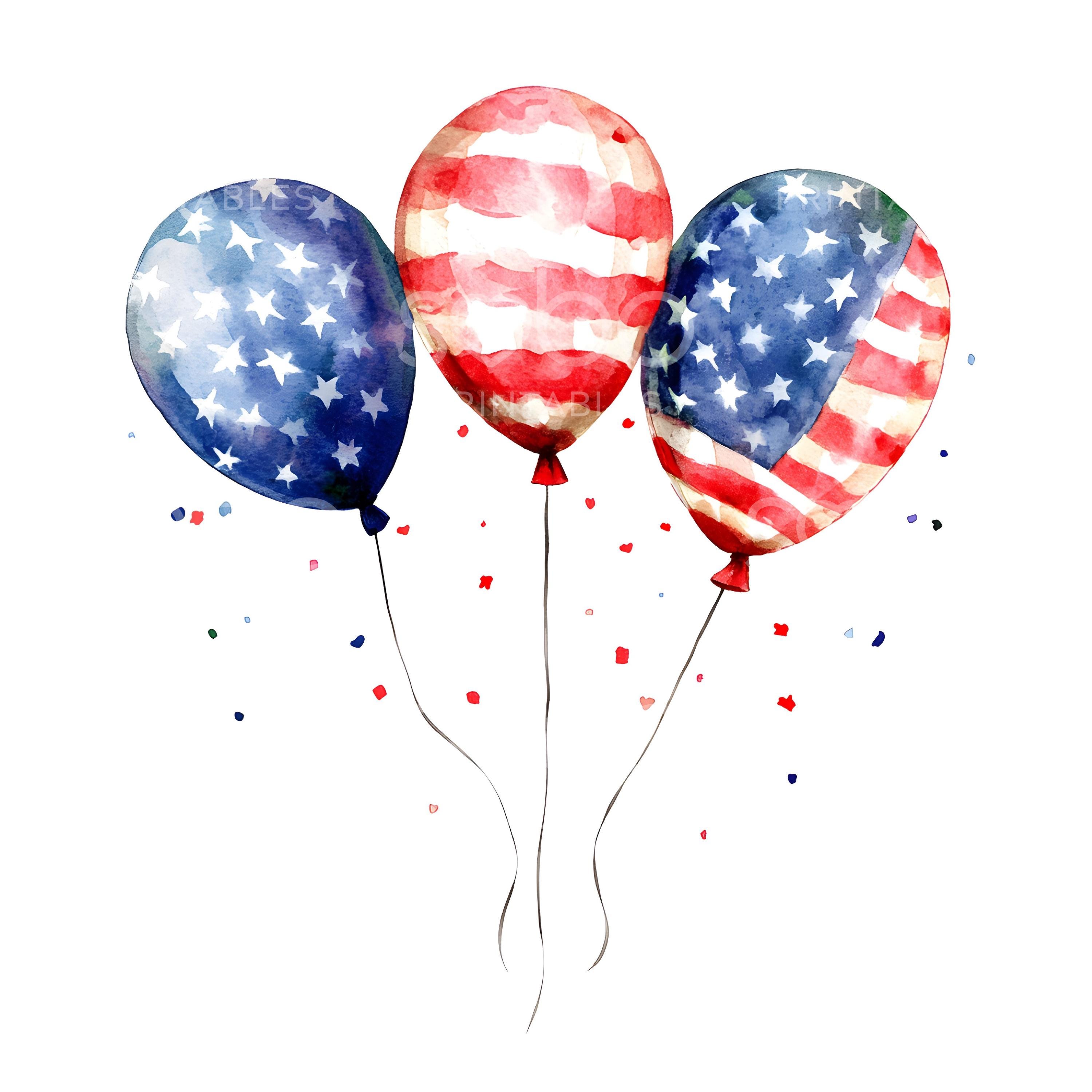 21 Patriotic Balloons Clipart, USA Party Invite Art, 4th of July ...