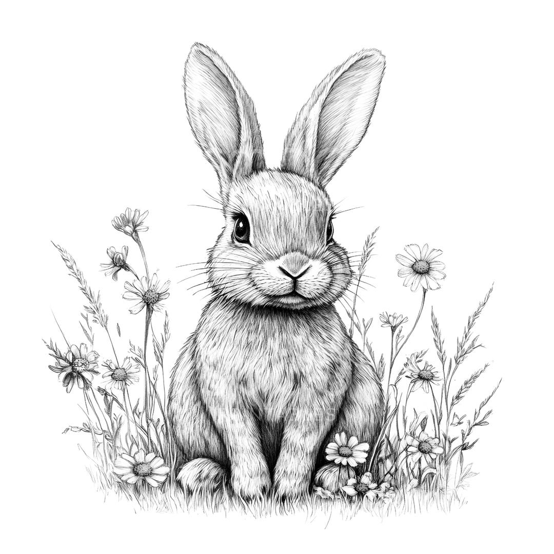 27 Black Ink Bunny Clipart, Line Art Clipart, Easter Card, Rabbit ...