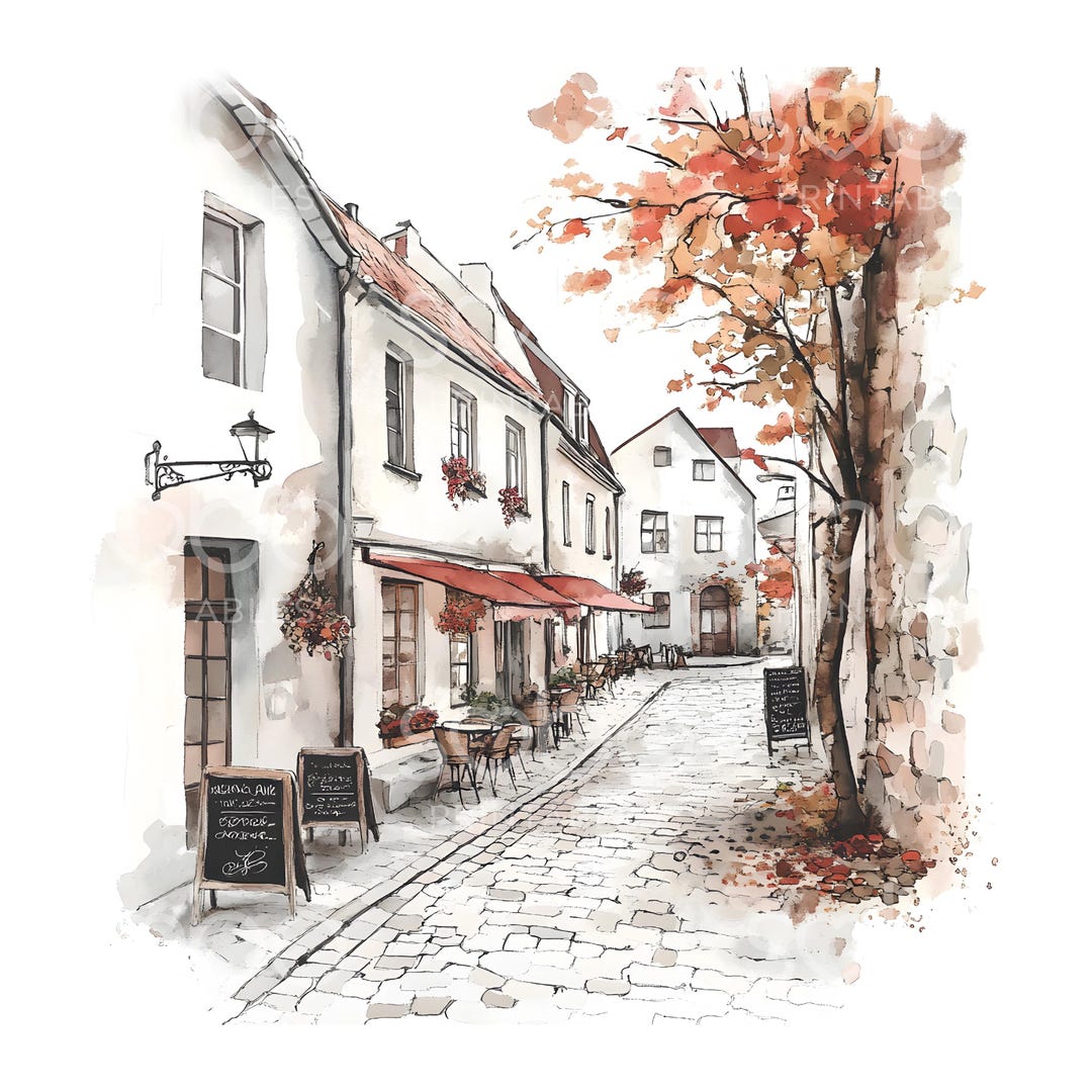 19 Autumn Stone Street Clipart, Autumn Street, Autumn Wall Art ...