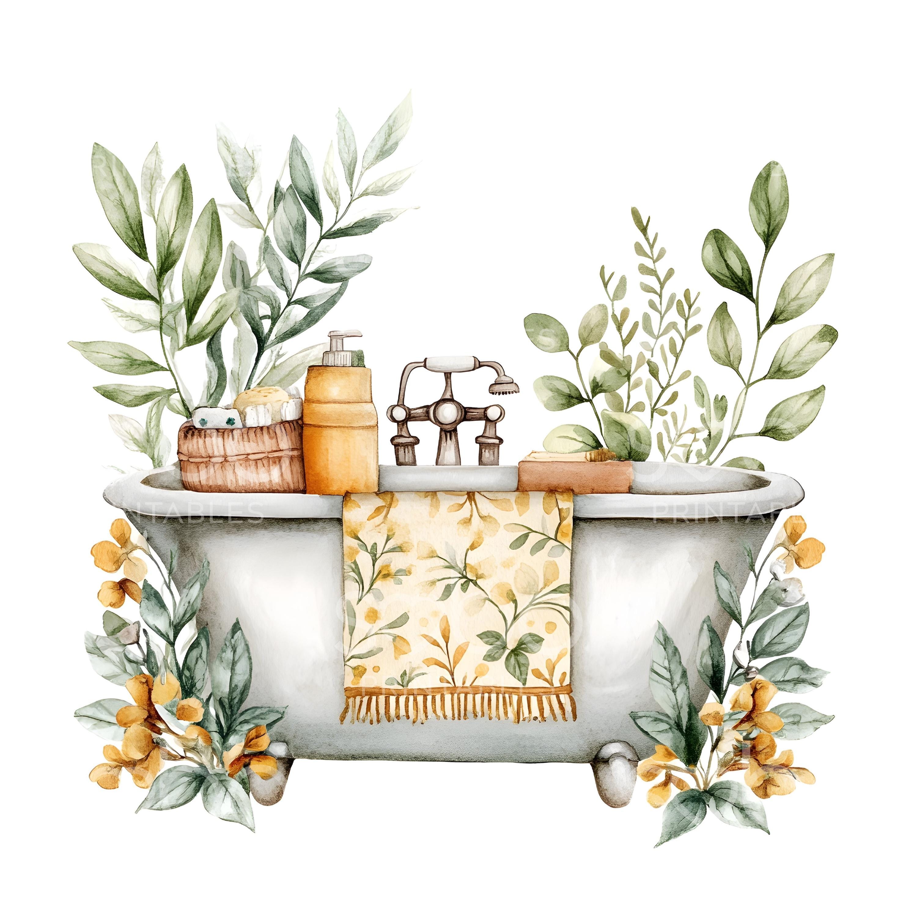 17 Boho Bathtub Clipart, Floral Bathtub Clipart, Floral Bath, Printable ...