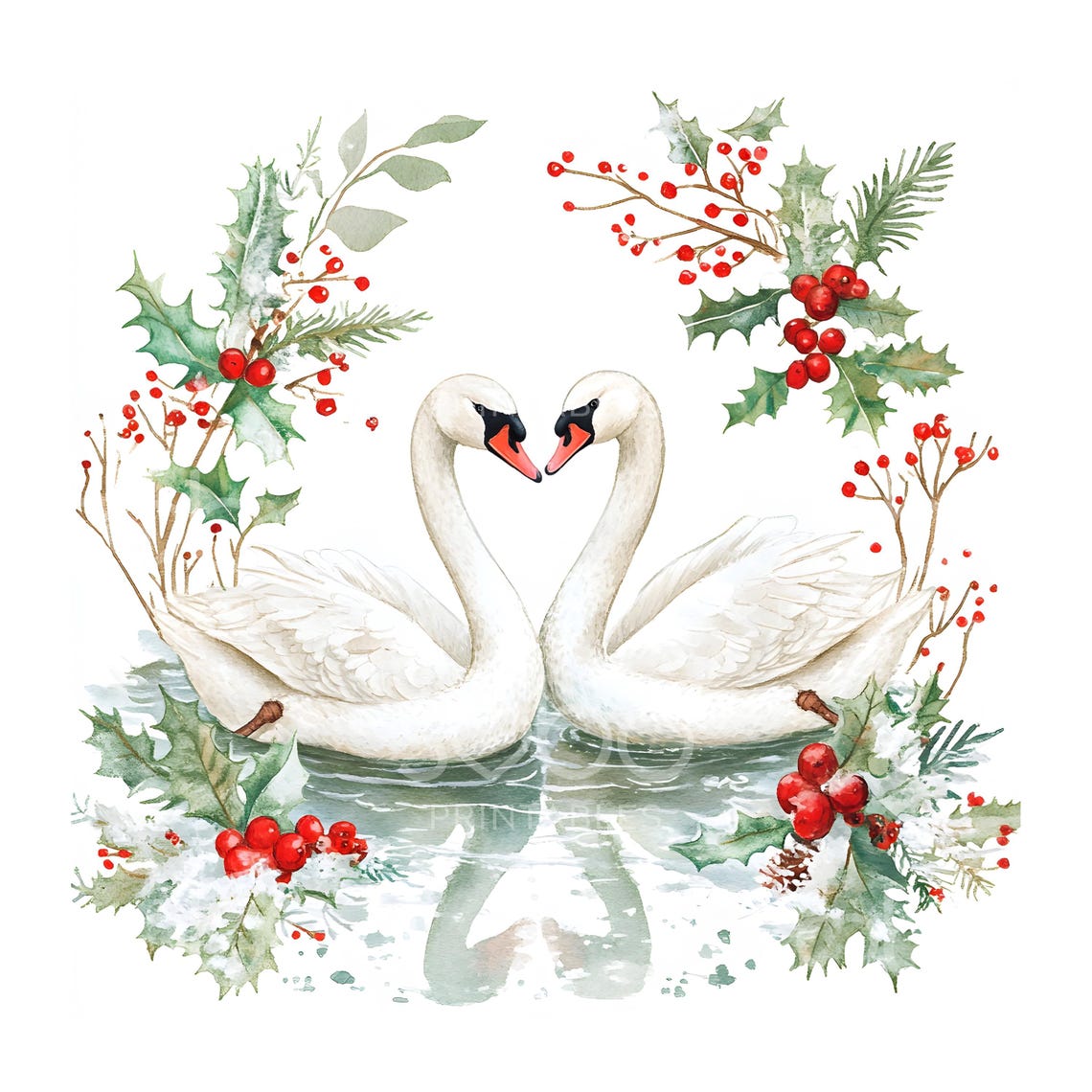 24 Xmas Lake Swans Clipart, Christmas Lake Swans, Christmas Swans ...