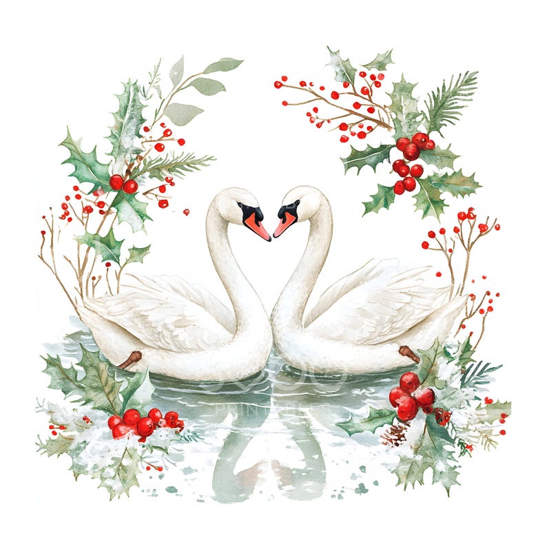 24 Xmas Lake Swans Clipart, Christmas Lake Swans, Christmas Swans ...