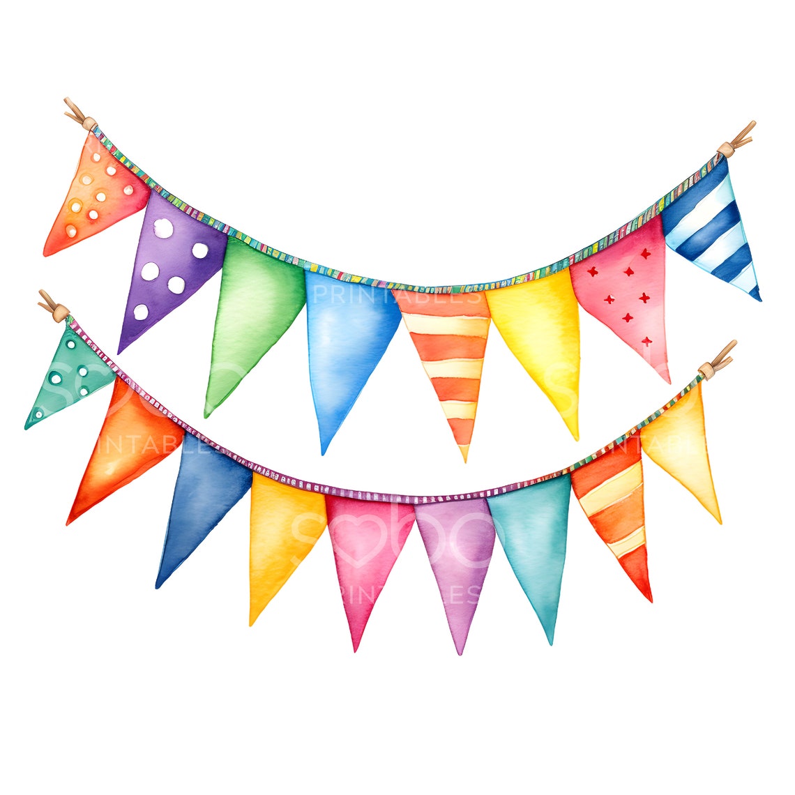 15 Birthday Bunting Clipart, Party Celebration, Watercolor Clipart ...