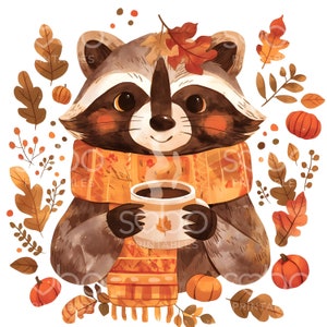 Cute Fall Raccoon Clipart - 11 High Quality Jpgs, Wall Art, Scrapbook ...