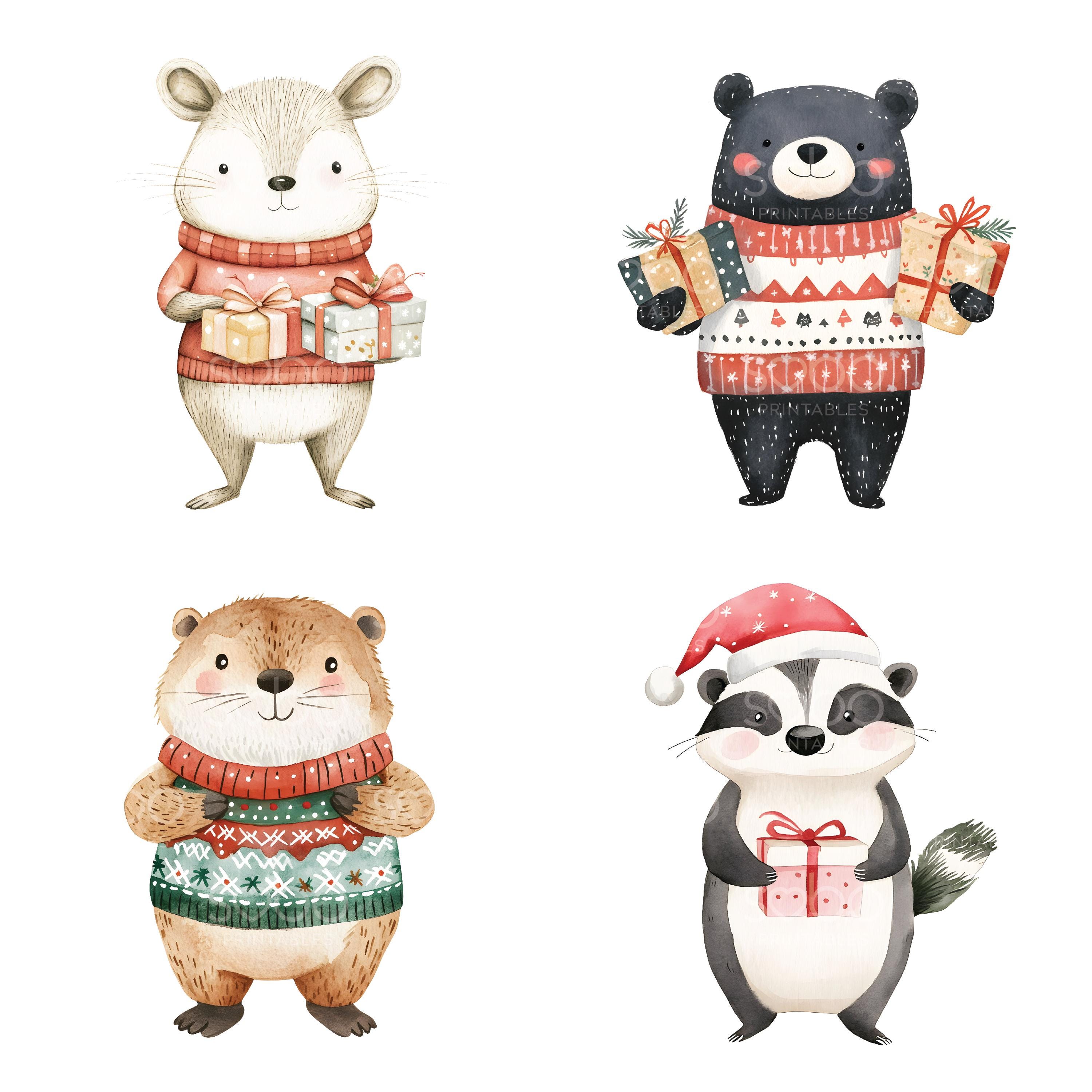20 Christmas Woodland Animals Clipart, Bear, Fox, Deer, Cute Woodland ...