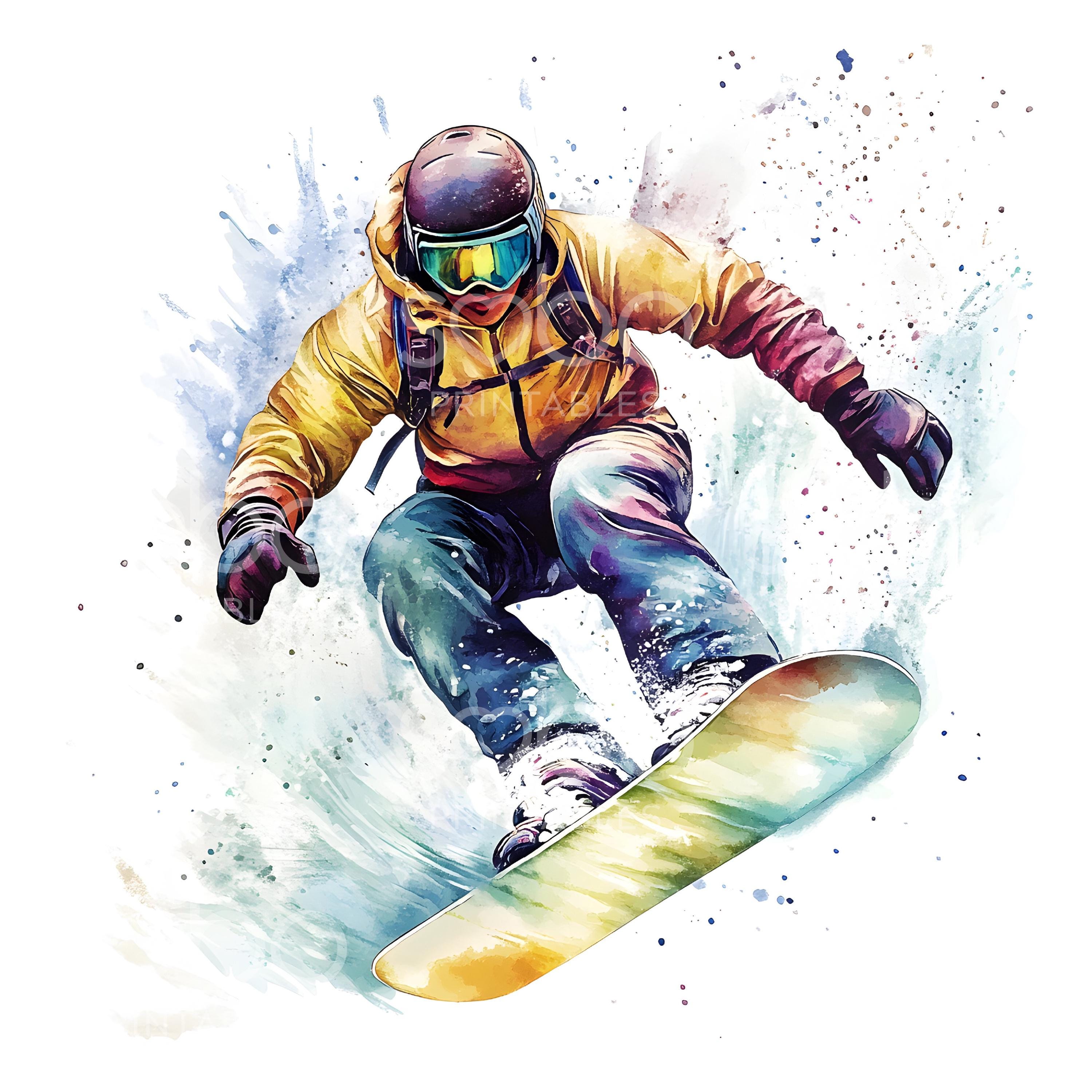 21 Snowboarder Clipart, Snowboarding Clipart, Printable Watercolor ...