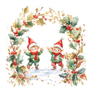 24 Xmas Cute Elves Clipart, Christmas Card, Cute Christmas Elf ...