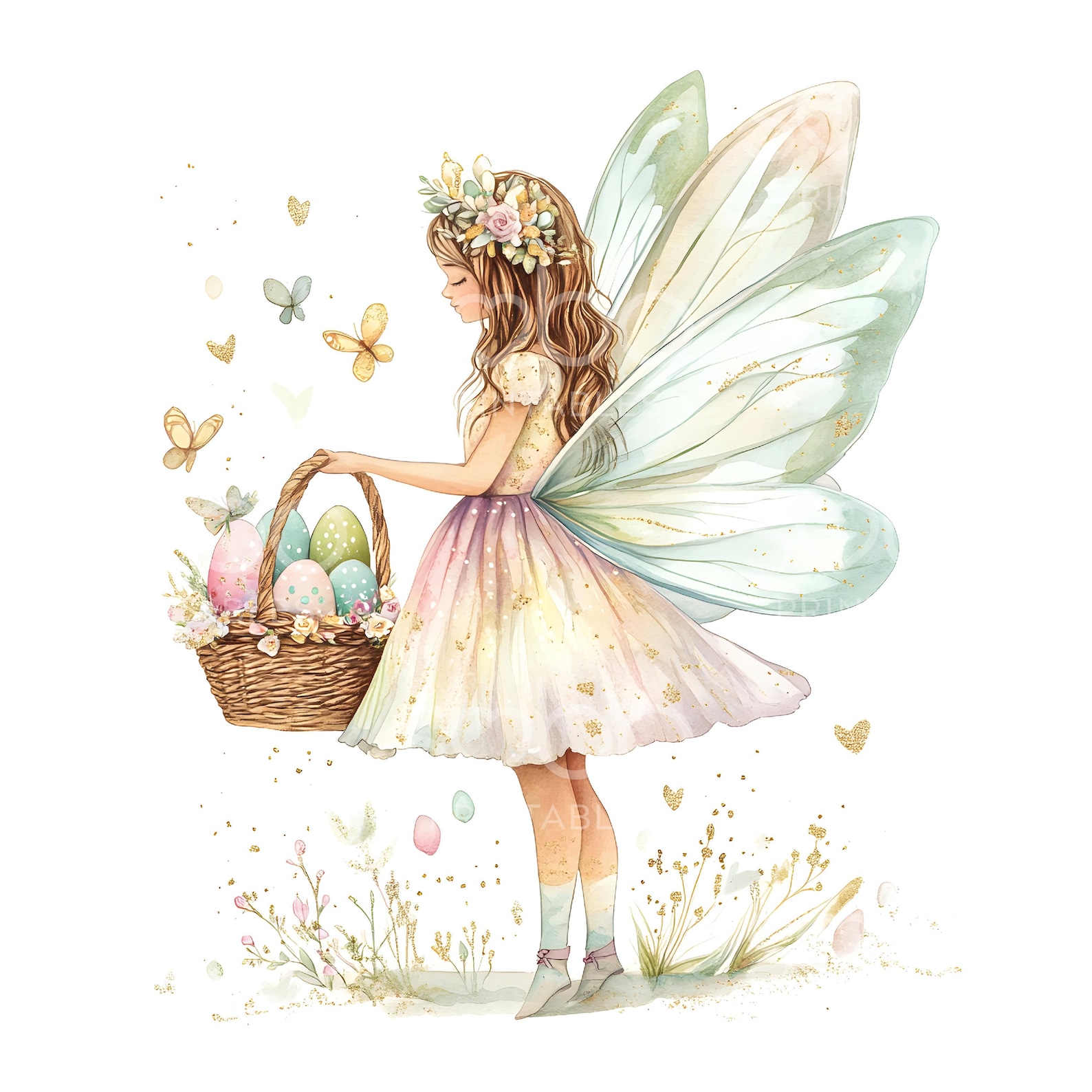 24 Easter Fairy Clipart, Egg Hunt, Easter Card, Printable Watercolor ...