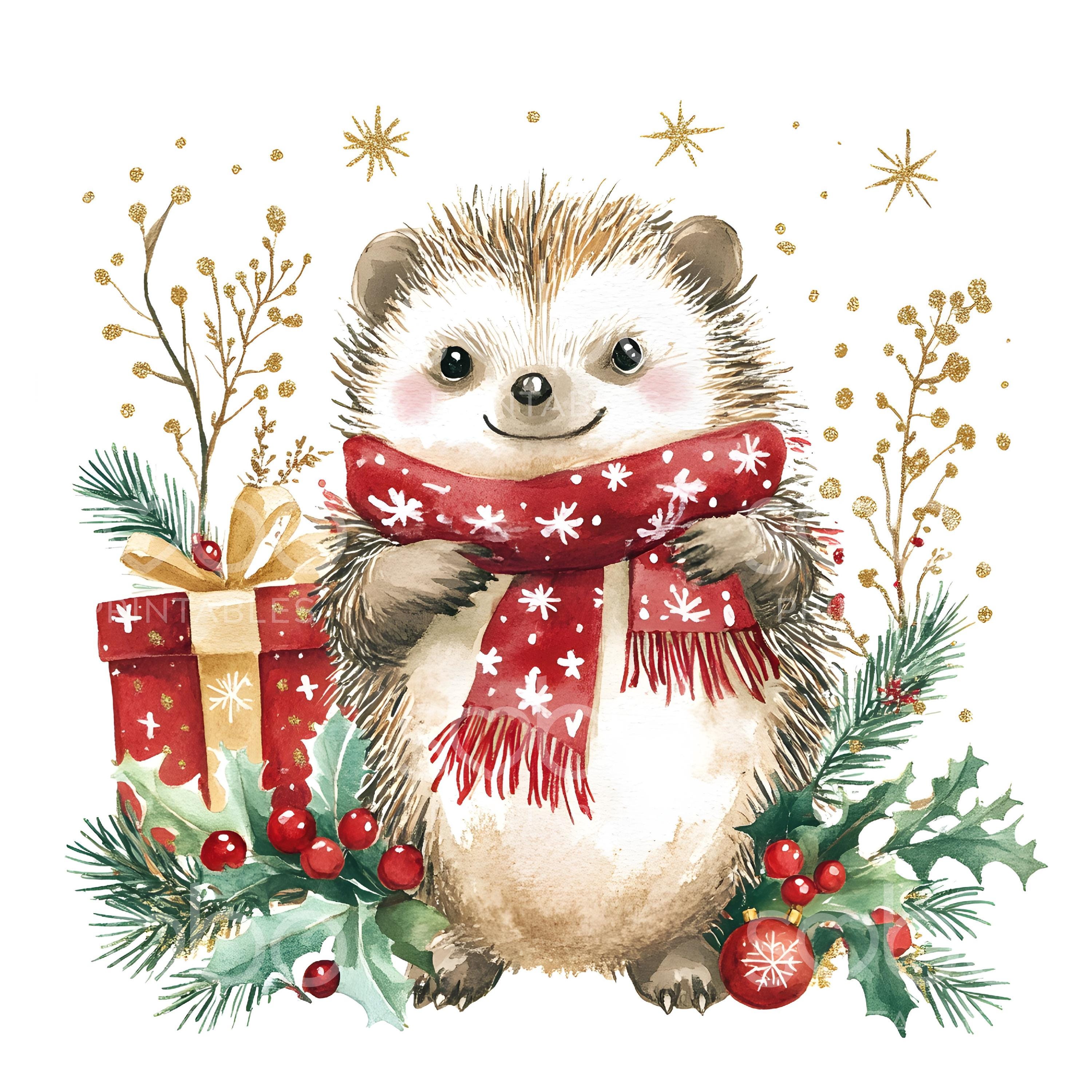22 Christmas Hedgehog Clipart, Cute Hedgehog, Watercolour Christmas ...