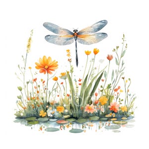 22 Dragonfly Pond Clipart, Floral Dragonfly, Printable Watercolor Art ...