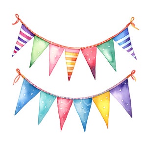 15 Birthday Bunting Clipart, Party Celebration, Watercolor Clipart ...