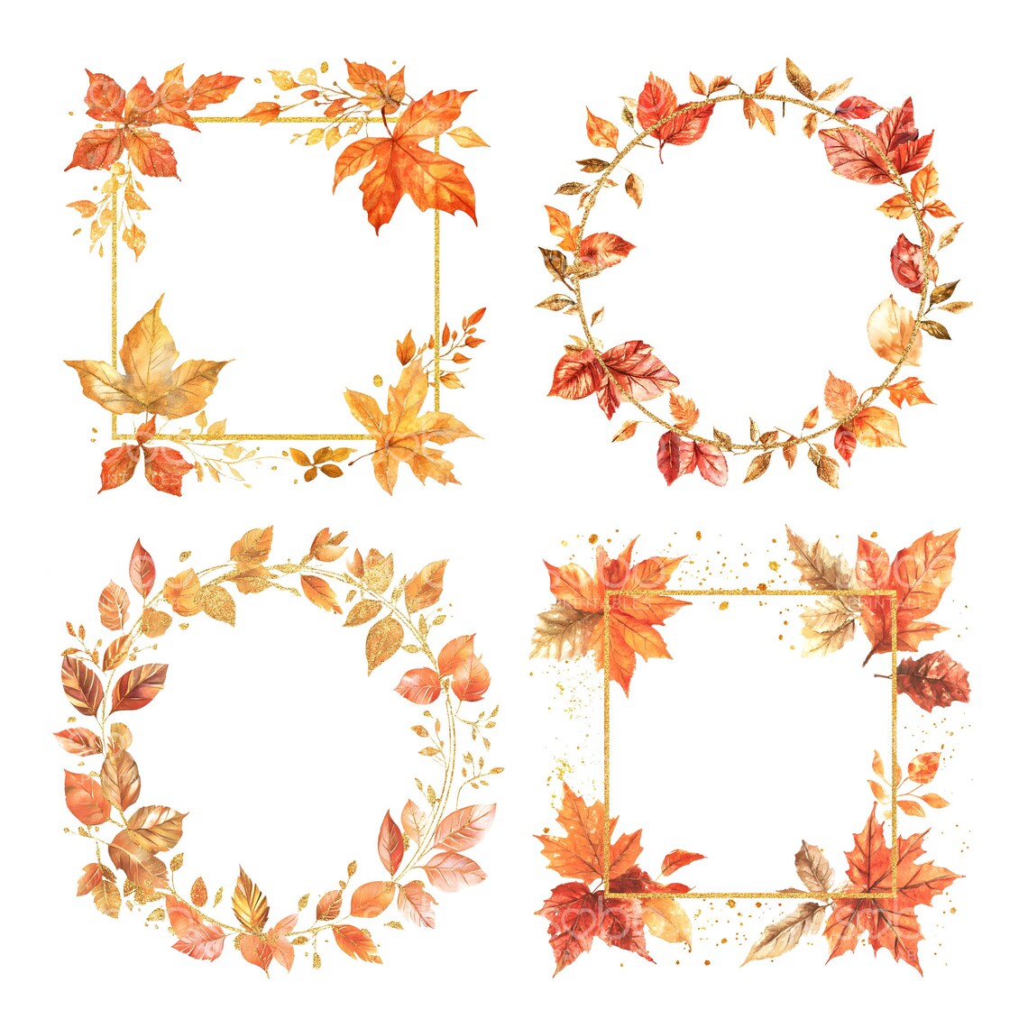 25 Gold Foil Autumn Frames Clipart, Gold Frame Border, High Quality ...
