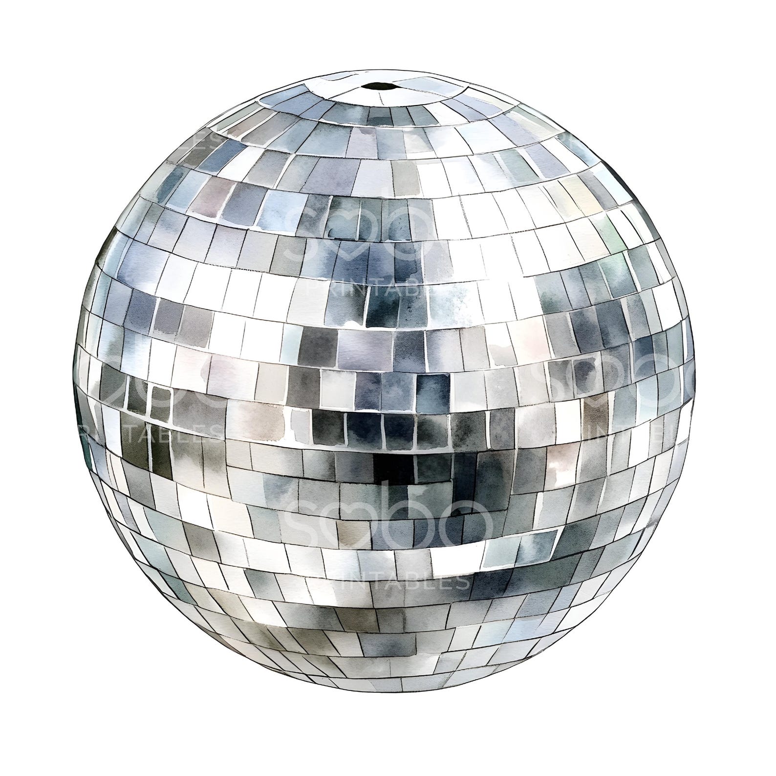 22 Silver Disco Balls Clipart, Retro Party Invite, Printable Watercolor ...