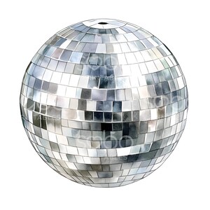 22 Silver Disco Balls Clipart, Retro Party Invite, Printable Watercolor ...
