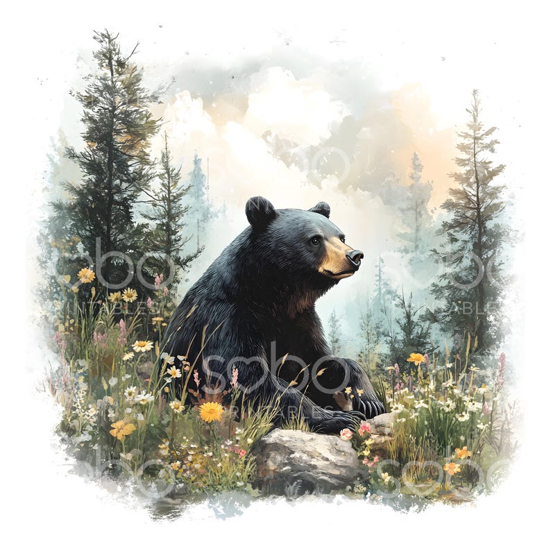 24 Black Bear Sitting Clipart, Black Bear, Mountain Forest Art ...