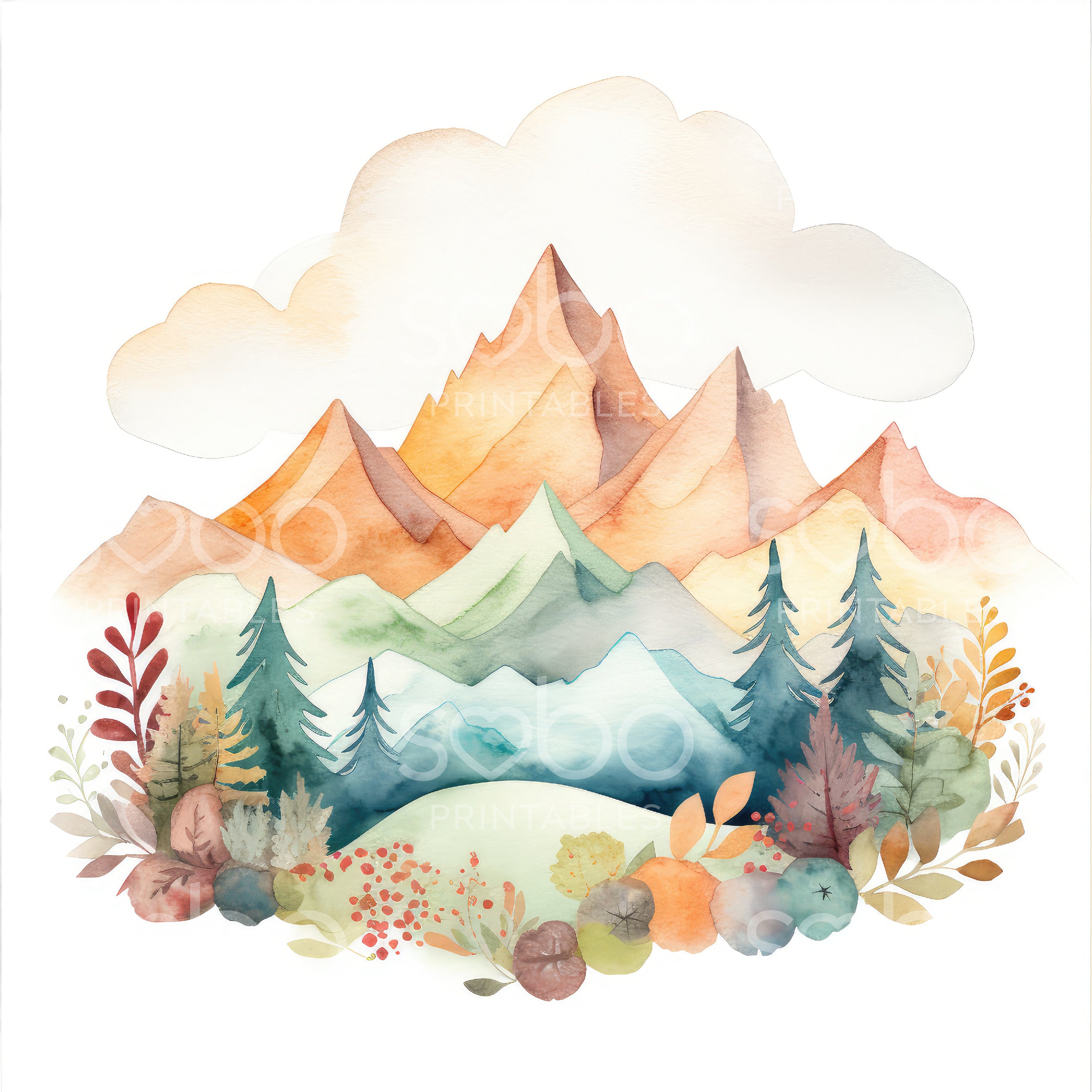 Abstract Boho Mountains Clipart 13 High Quality Jpgs, Wall Art, Junk ...