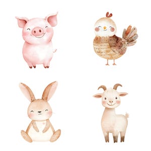 23 Farm Animals Clipart, Cute Farm Animals, Horse, Pig, Cow, Duck, Baby ...