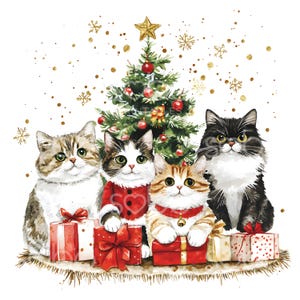 24 Christmas Tree Cats Clipart, Festive Cats, Watercolour Christmas ...