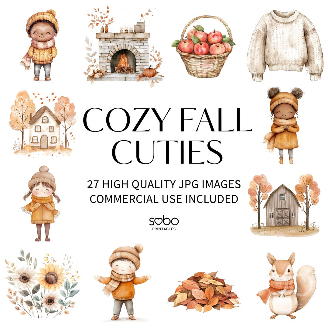 27 Cozy Fall Cuties Clipart, Watercolour Autumn Clipart, High Quality ...