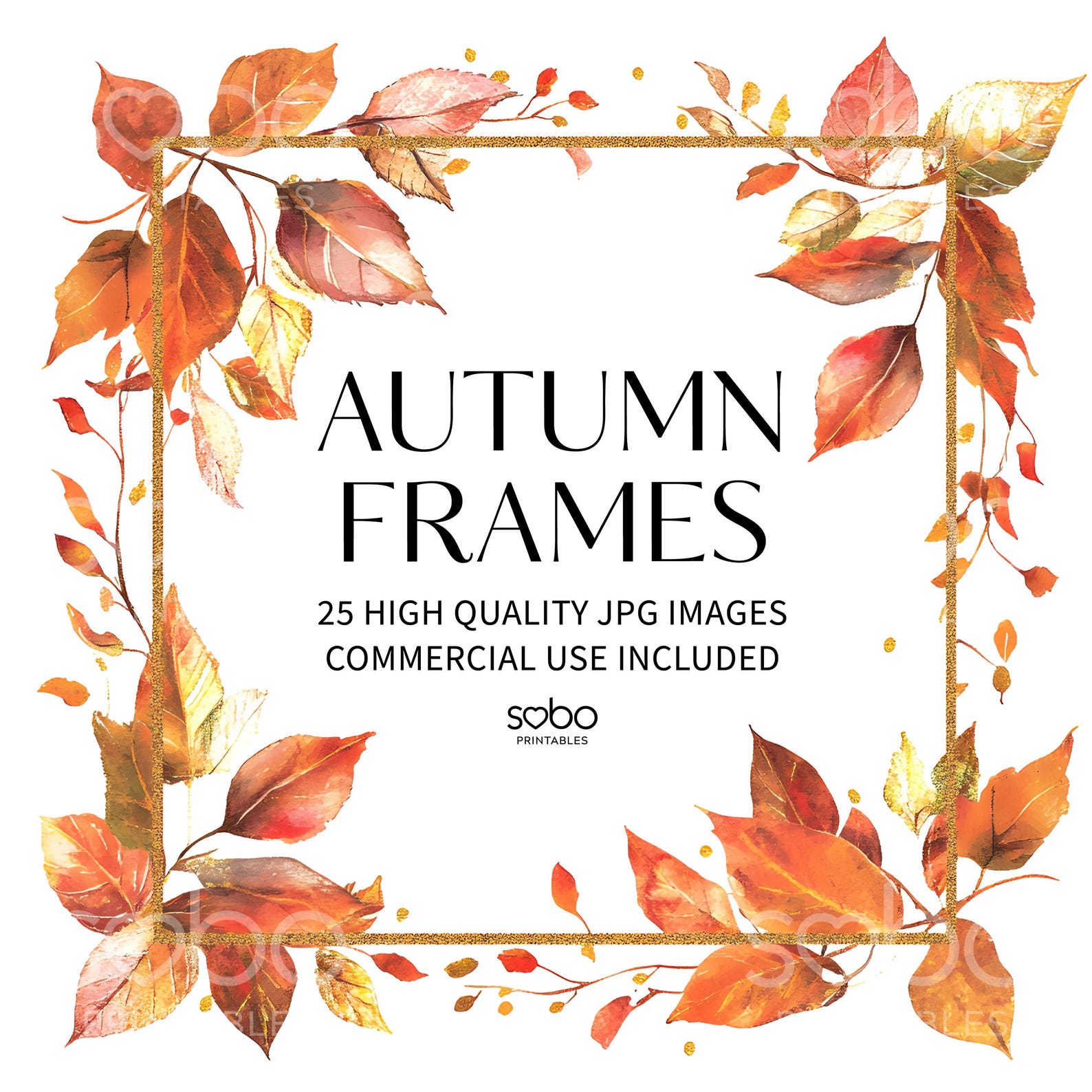 25 Gold Foil Autumn Frames Clipart, Gold Frame Border, High Quality ...